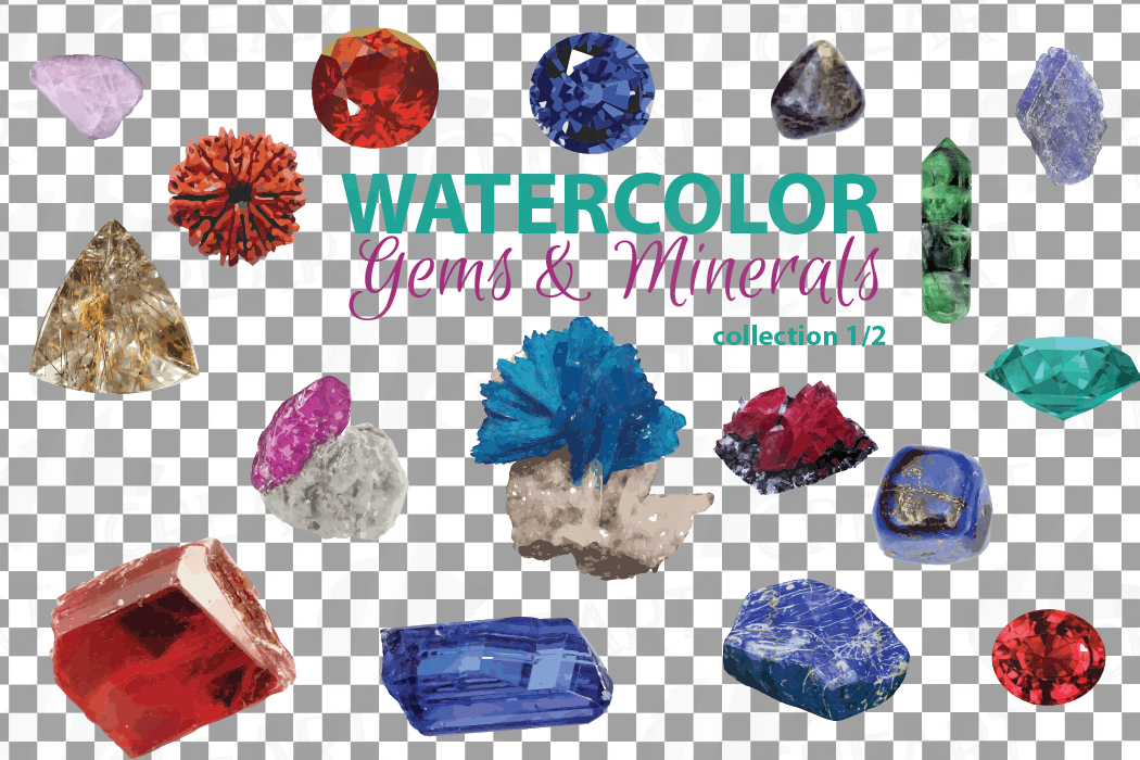 Gemstone and minerals clip art collection, watercolor gems (106461 ...