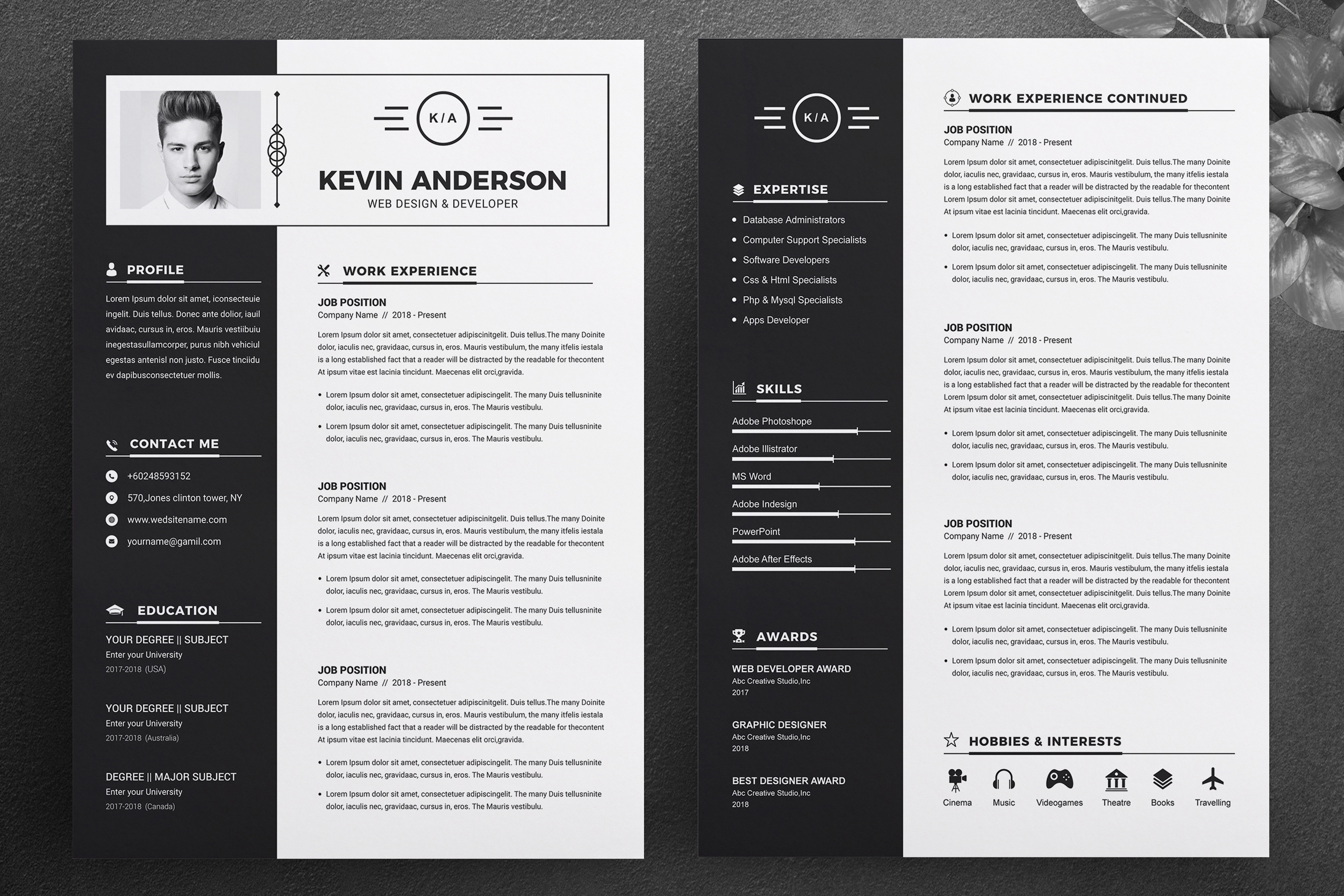 Black & White Resume Template | CV | MS Word (480011) | Resume ...