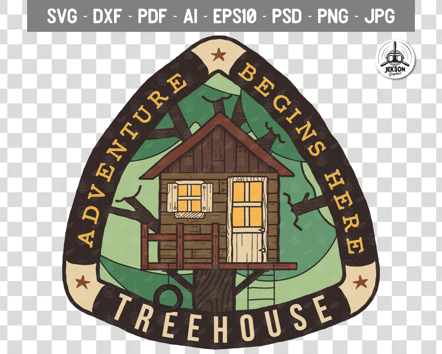 Tree House Badge / Vintage Outdoor Adventure Logo Patch SVG