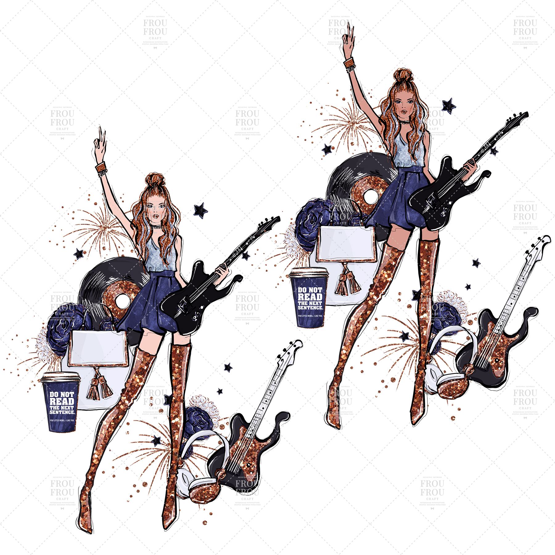 Rock Star Fashion Music Girl Singer Clip Art (355130) | Illustrations ...