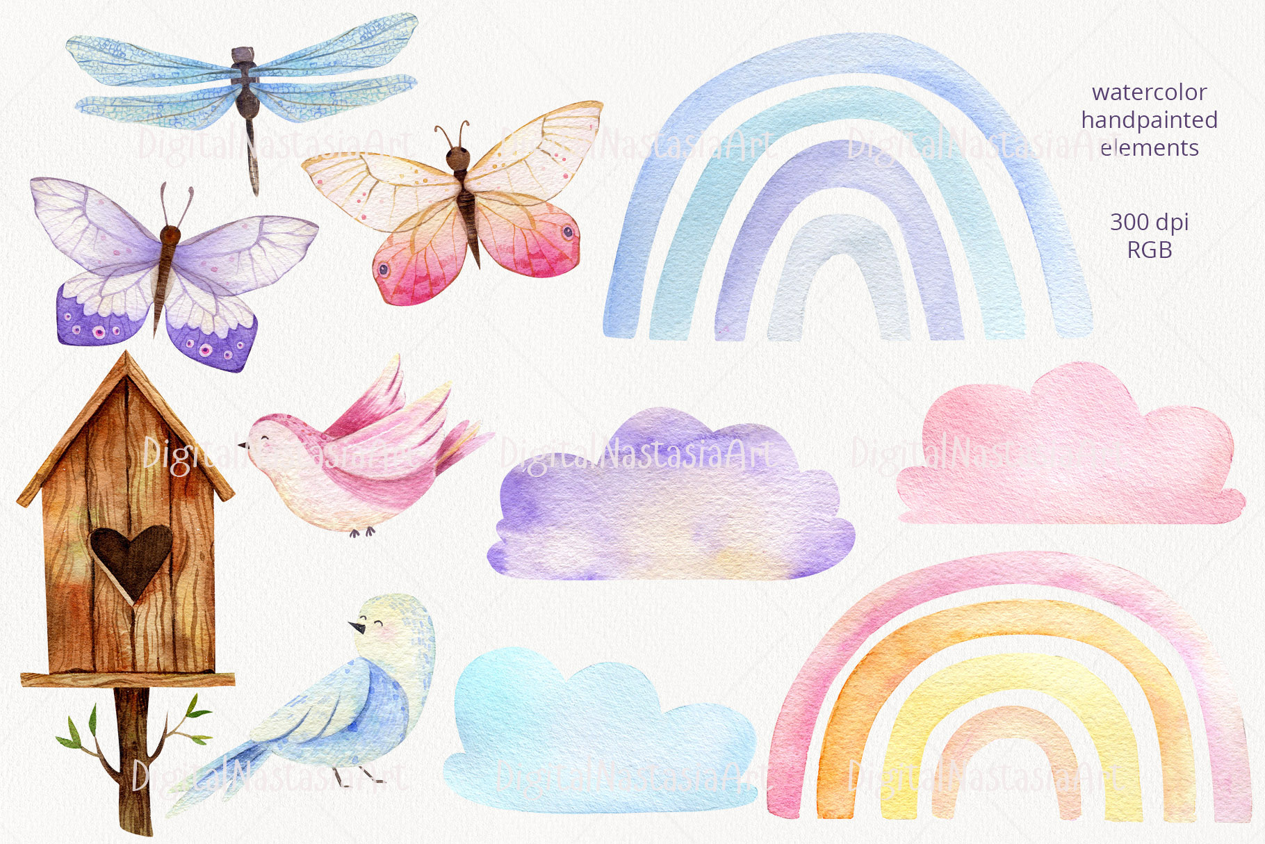 Spring Time Watercolor Set. Spring Patterns & Compositions (481075 ...