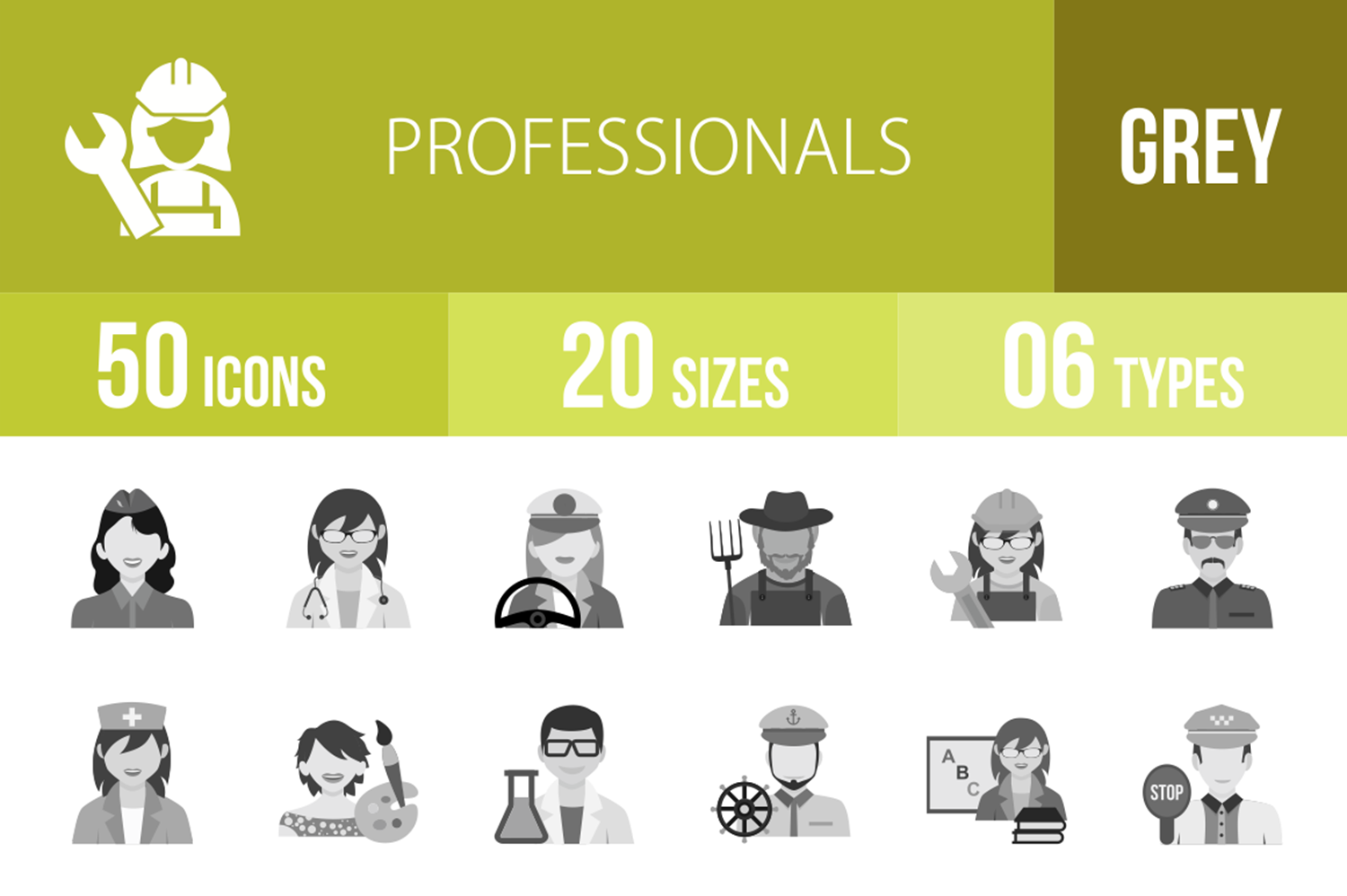 50 Professionals Greyscale Icons