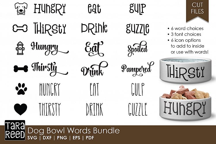 Dog Bowl Words Bundle (113378) | Cut Files | Design Bundles