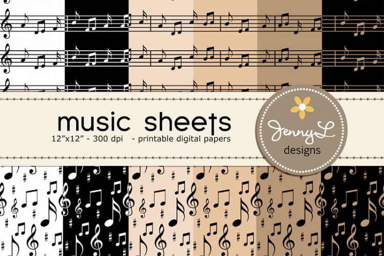 Musical Music Sheets Digital Papers (83417) | Backgrounds | Design Bundles
