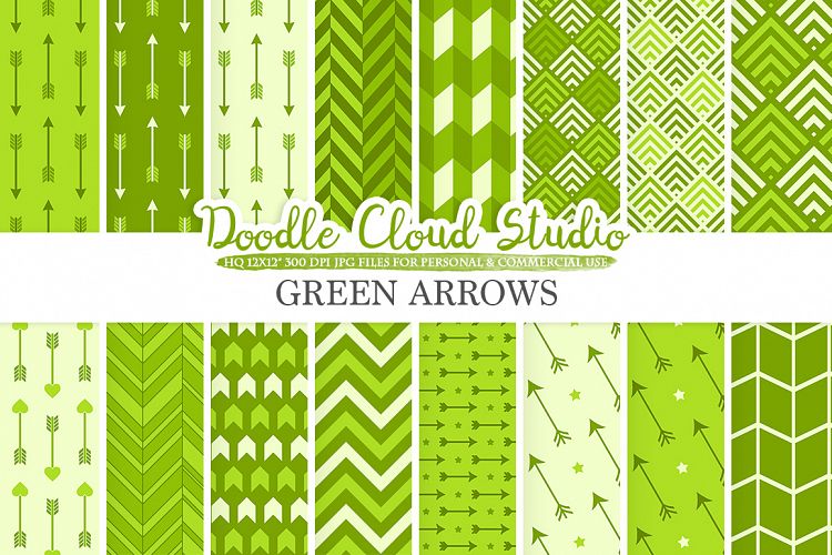 Green Arrows digital paper, Green Arrow patterns, tribal, archery ...