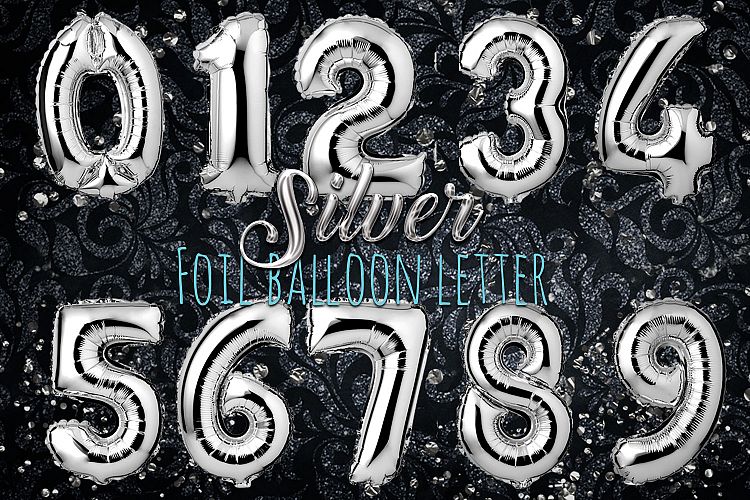 Silver Foil Balloon Numbers PNG- Hand Drawn