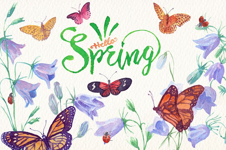 Spring watercolor clipart set