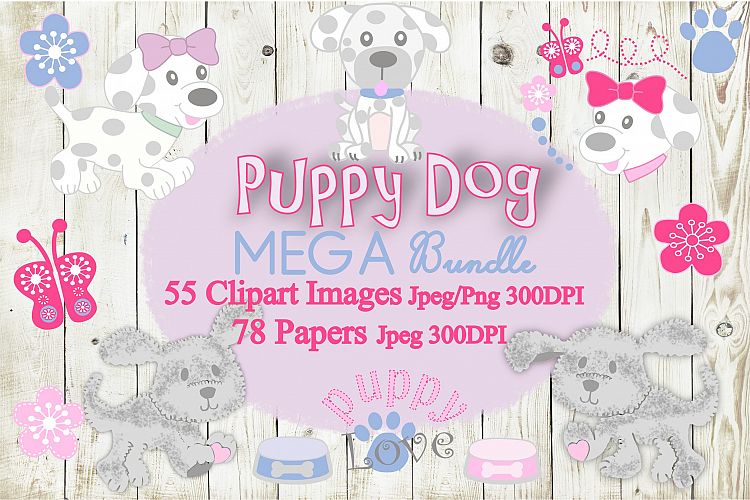 Puppy Dog Mega Bundle of Clipart and Digital Papers (88470 ...