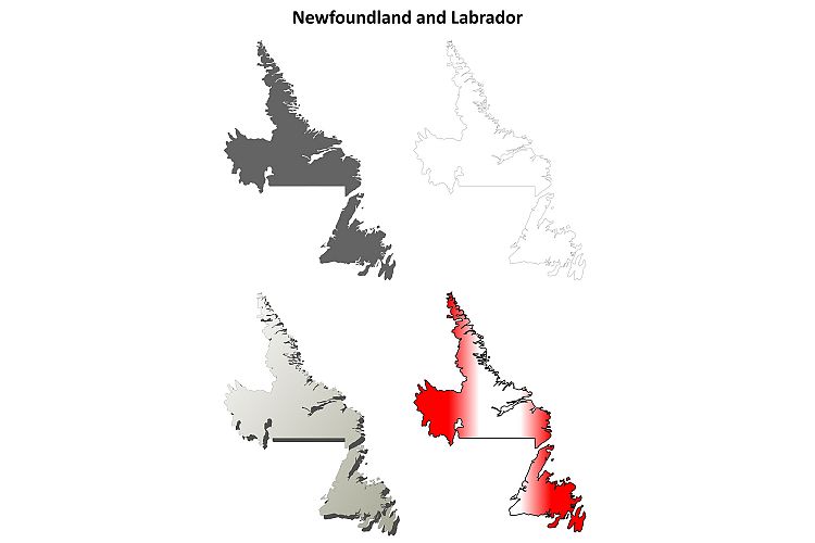 Newfoundland and Labrador blank outline map set