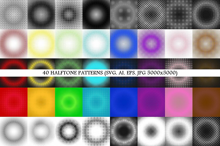 40 Halftone Patterns (344239) | Backgrounds | Design Bundles