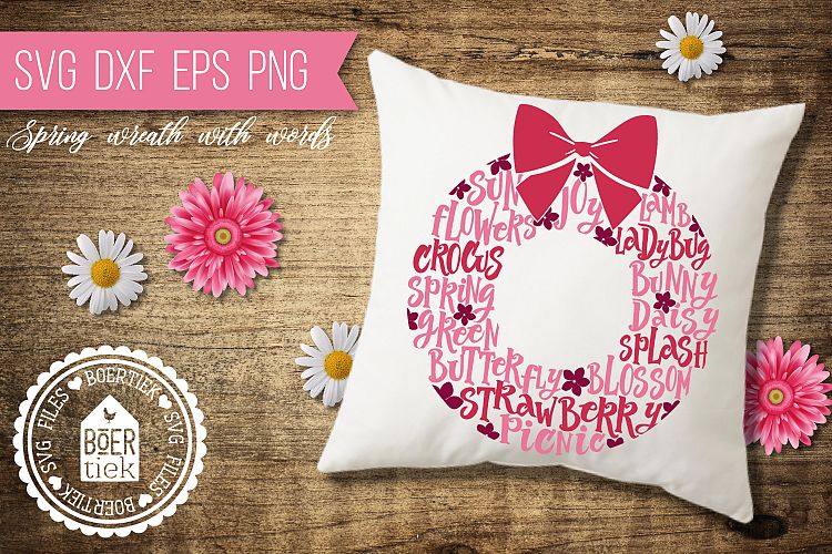 Spring wreath with spring words, SVG cutting file