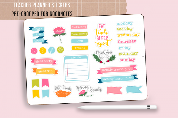 Teacher Digital Planner Stickers Pre cropped For GoodNotes