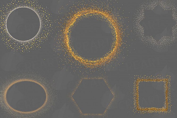 Glitter and sparkling golden geometric frames and borders