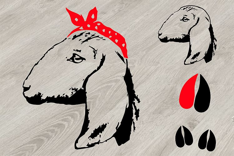 Goat Head whit Bandana SVG, feet goats Farm Milk 791S