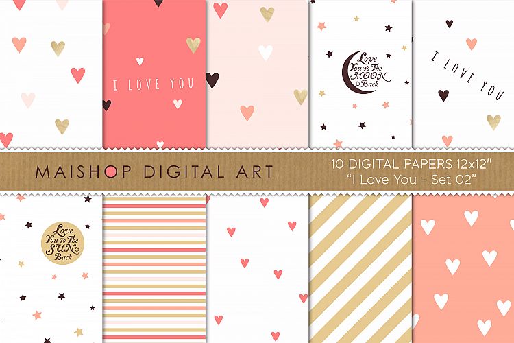 Instant Download Digital Paper Pack - I love You Set 02