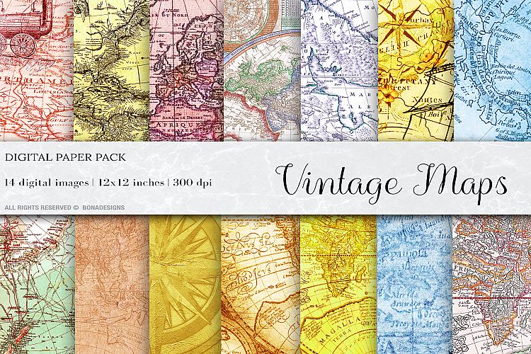 Vintage Maps Digital Papers, Vintage Backgrounds