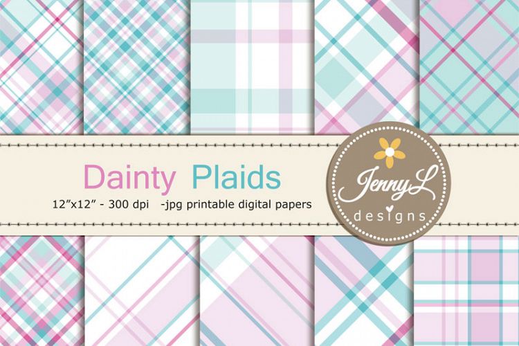 Dainty Pastel Plaid Digital Papers (84499) | Backgrounds | Design Bundles