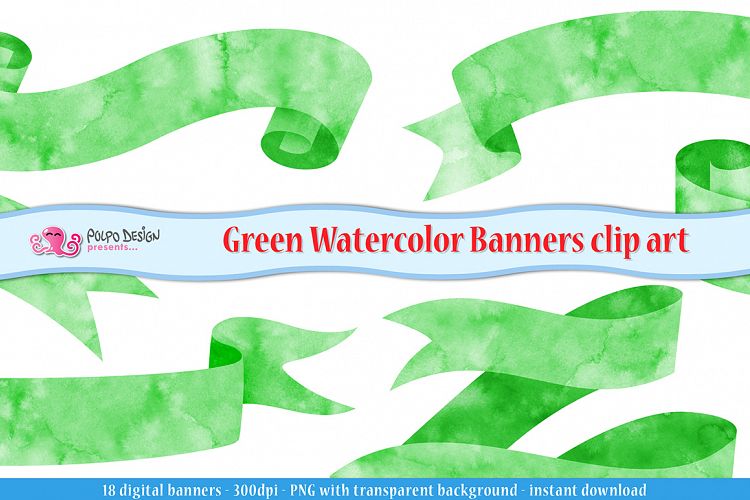 Green Watercolor Banner clip art (59497) | Illustrations | Design Bundles