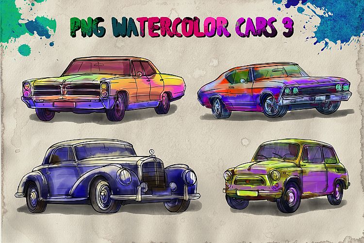 PNG watercolor cars 3 (296094) | Illustrations | Design Bundles