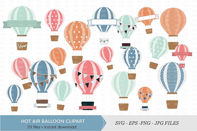 Digital Hot Air Balloon Clipart (194651) | Illustrations | Design Bundles
