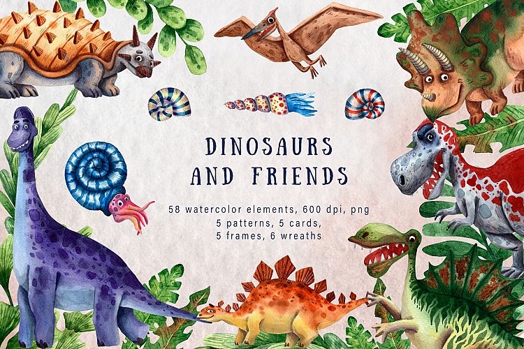 Dinosaurs and Friends - Watercolor Clip Art Set (266498 ...