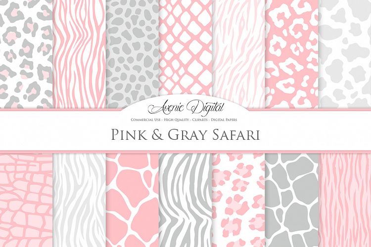 Pink and Gray Animal Print Vector Patterns - Pink Safari Seamless ...
