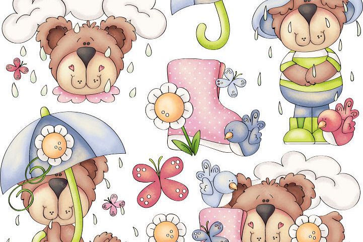 Rainy Day Bears 1 Clip Art (79249) | Illustrations | Design Bundles