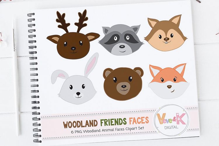 Forest Animals Faces, Woodland Animals Clipart, Deer, Fox, Racoon ...