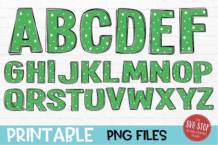 Polka Dot Doodle Letters Outline Font PNG Sublimation