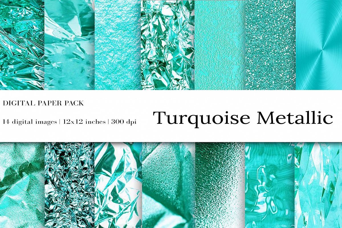 Turquoise Metallic Digital Papers, Metallic Textures