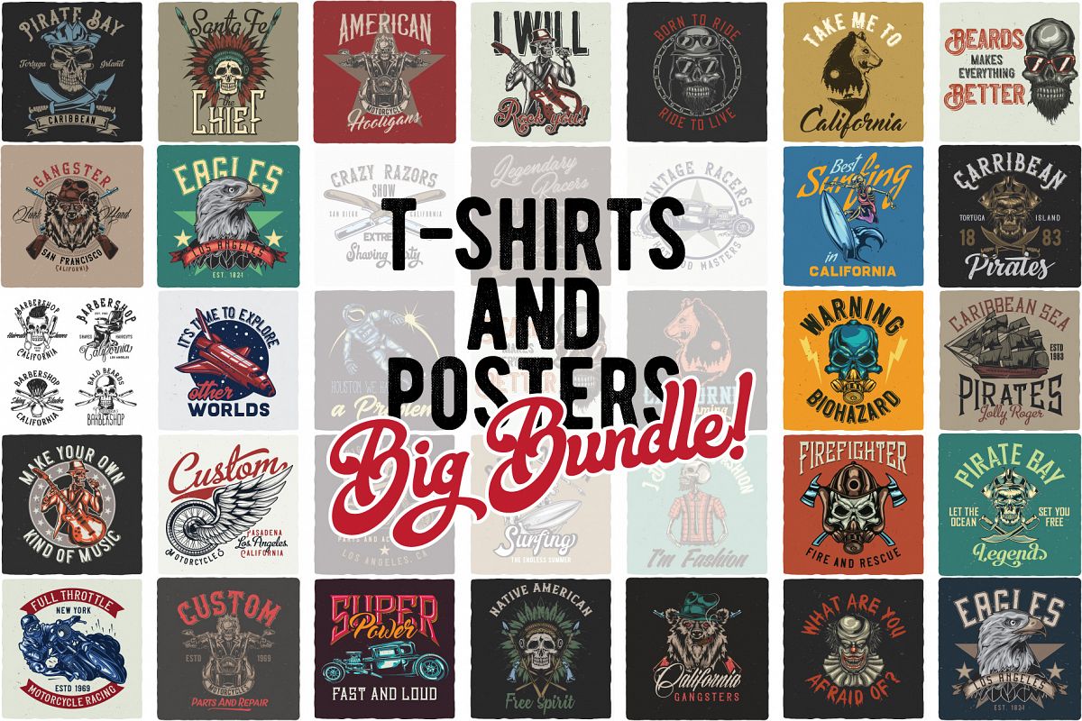 T-shirts and poster bundle (148053) | Illustrations | Design Bundles