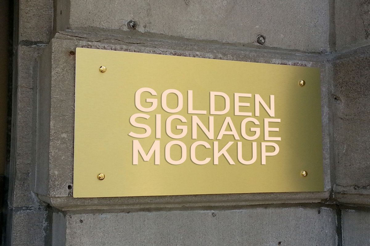 Golden signage mockup (148467) | Mock Ups | Design Bundles