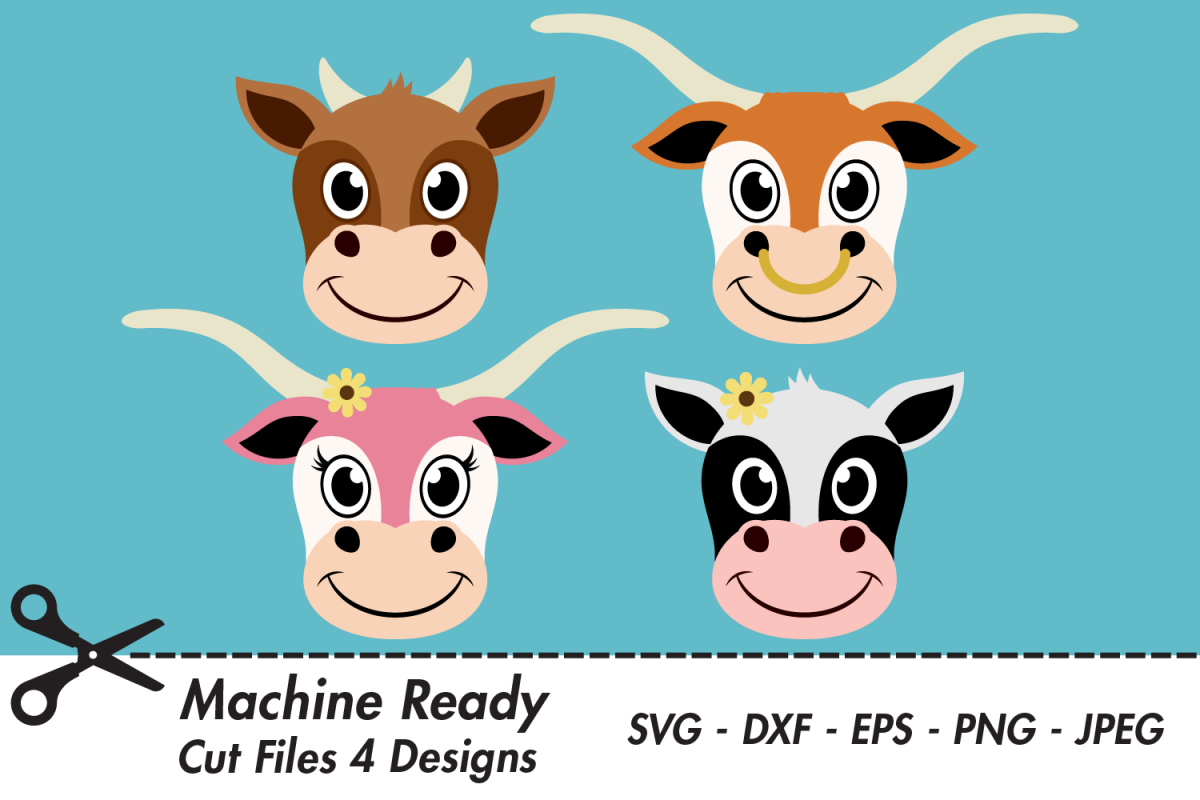Cute Cattle Face Bundle SVG Cut Files, Happy Farm Animals (374808 ...
