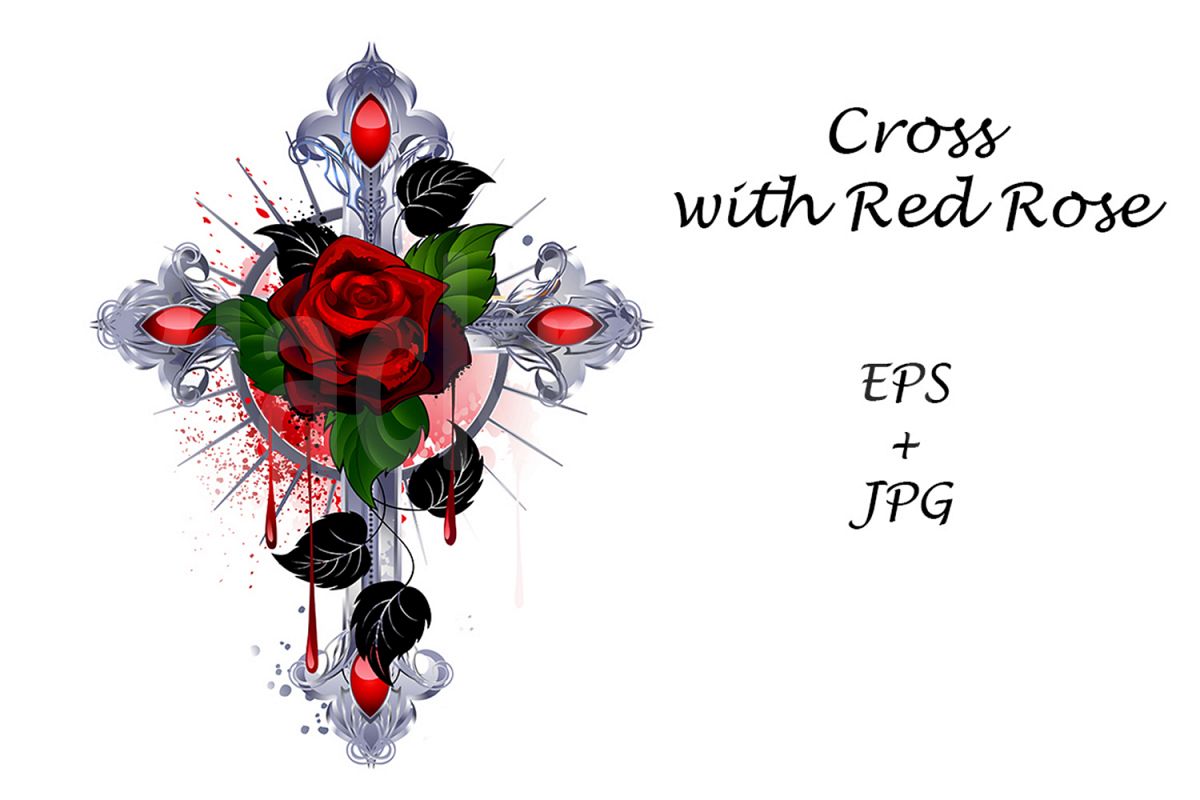 Cross with Red Rose