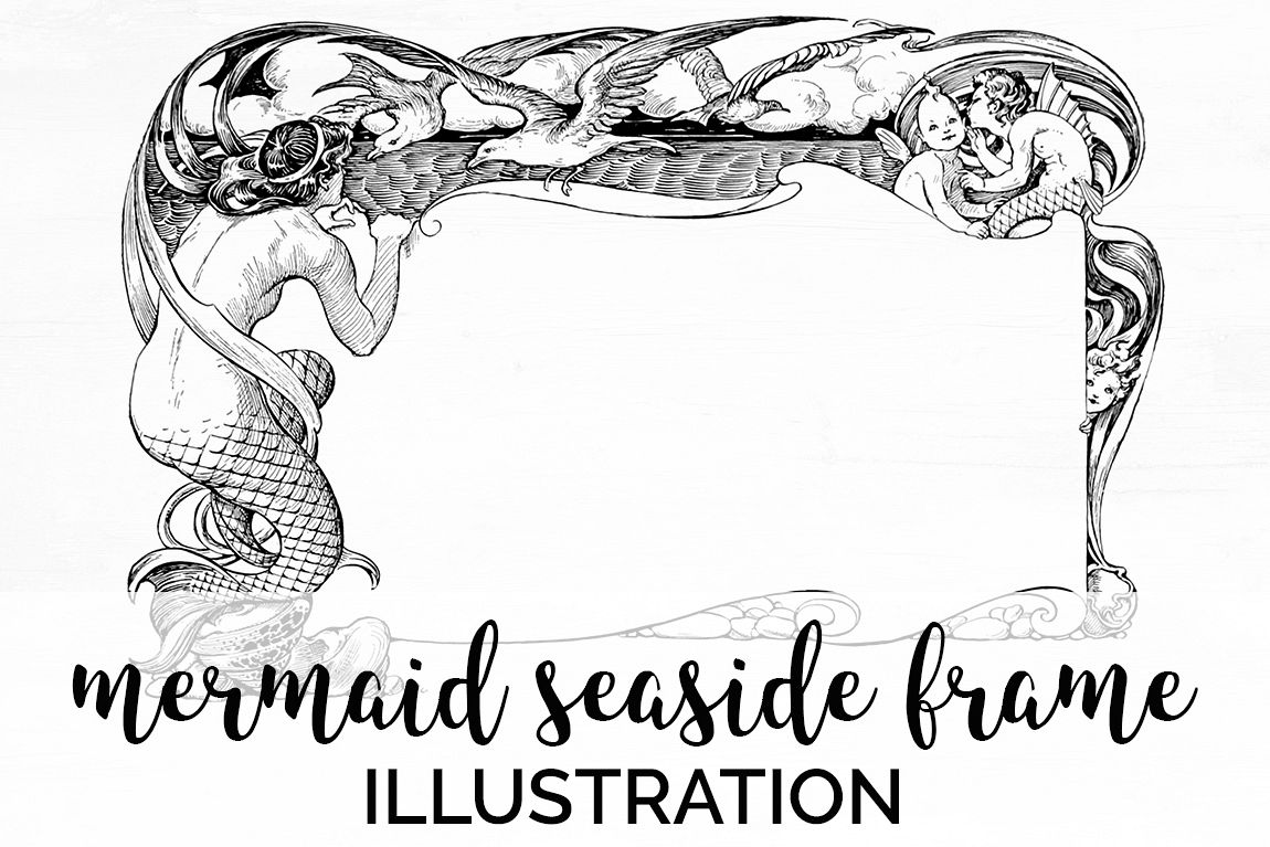 Mermaid Seaside Frame - Vintage Illustration (203624) | Illustrations ...