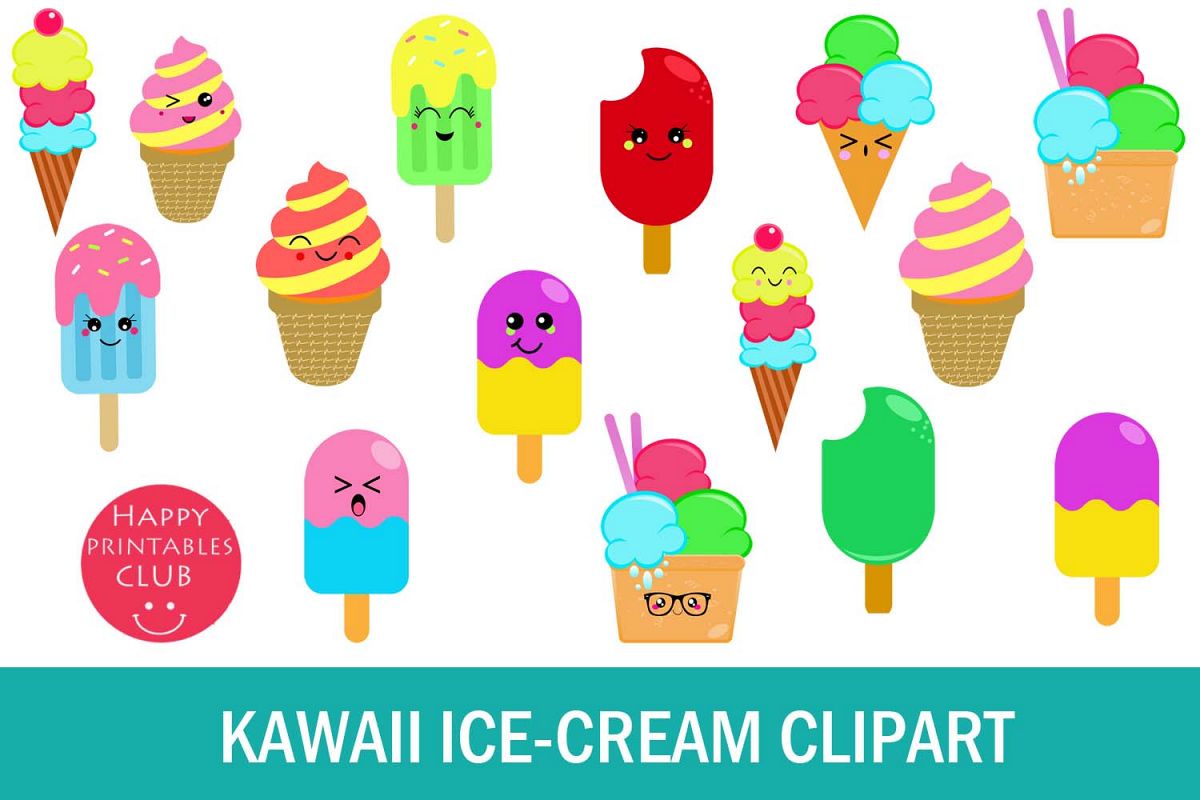 Kawaii Ice Cream Clipart- Ice Cream Clipart- Kawaii Clipart