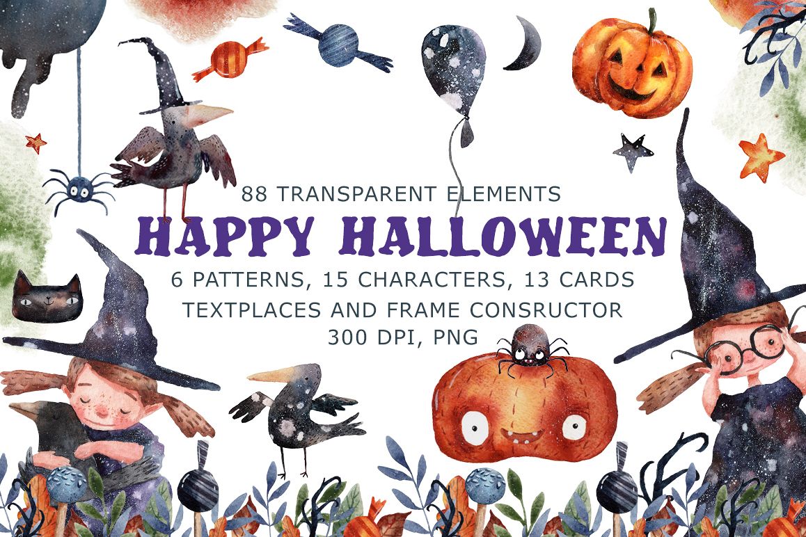 Happy Halloween - Watercolor Clip Art Set