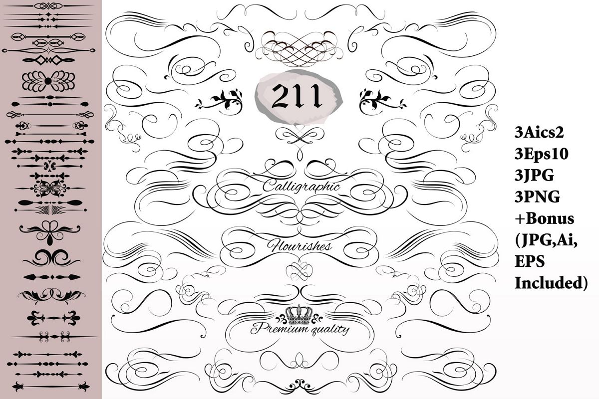 Set of vintage flourishes (96955) | Decorations | Design Bundles