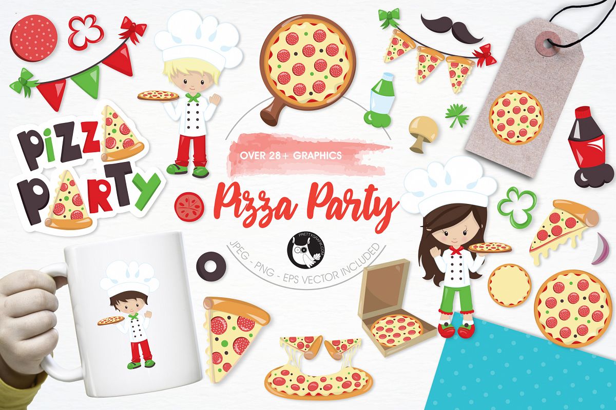 Pizza Party graphics and illustrations (14636) | Illustrations | Design ...