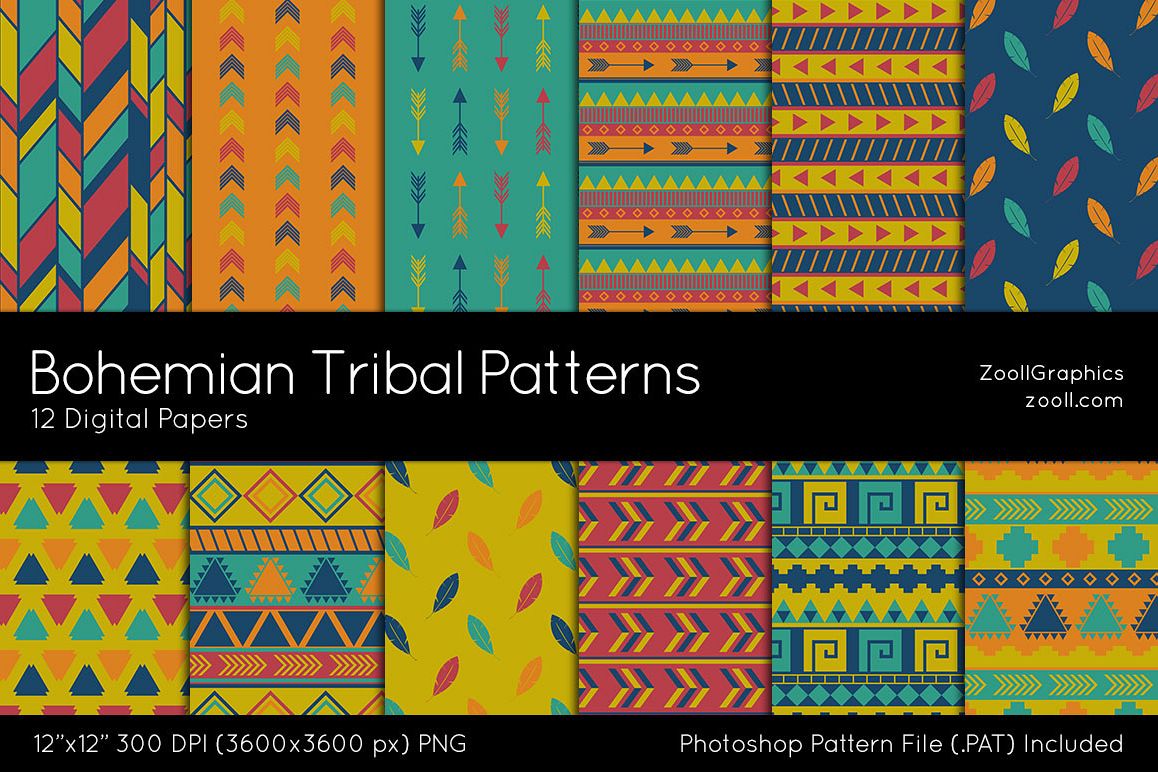 Bohemian Tribal Patterns Digital Papers