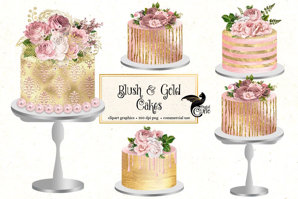 Blush and Gold Cakes Clipart