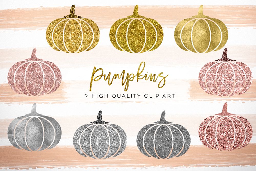 Gold pumpkin clip art, Rose gold pumpkin clip art, Silver pumpkins ...