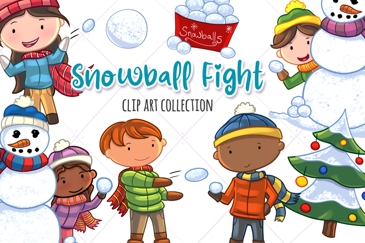 Holiday Snowball Fight Clip Art (105892) | Illustrations | Design Bundles