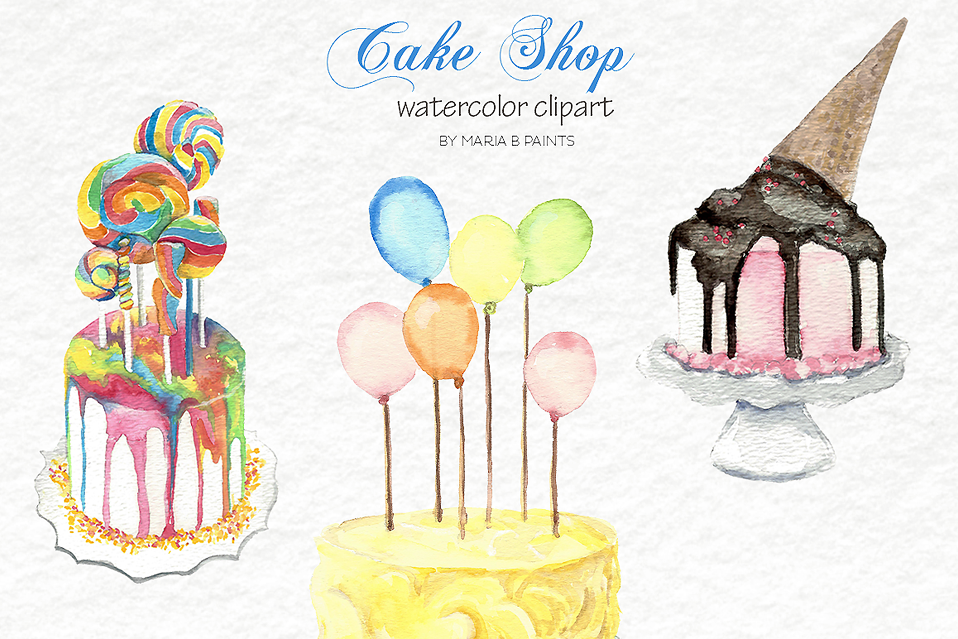 Watercolor Clip Art - Cakes (37315) | Illustrations | Design Bundles