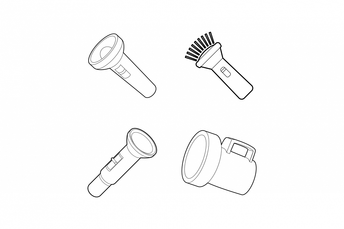 Flashlight icon set, outline style