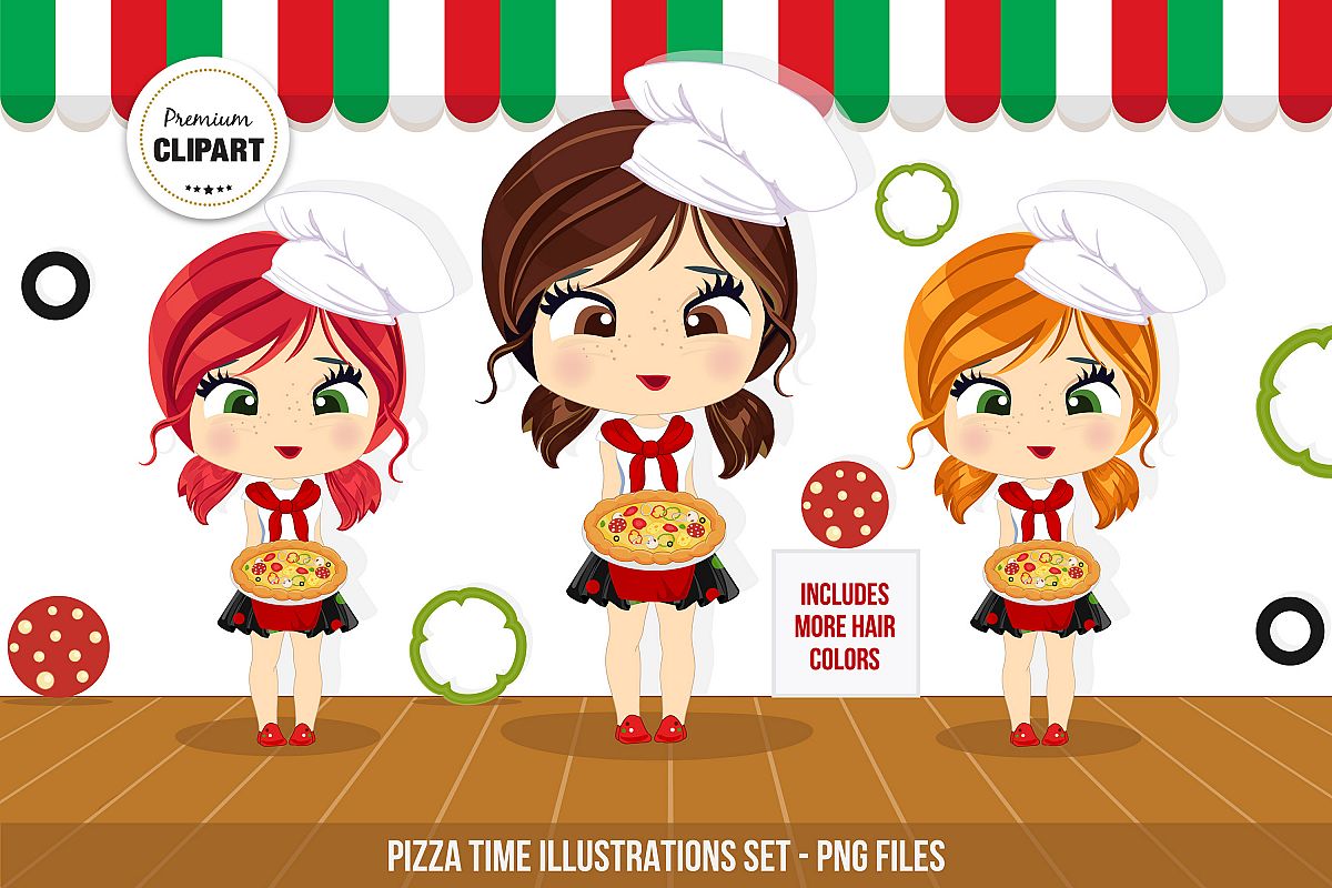 Pizza girl clipart, Pizza illustrations