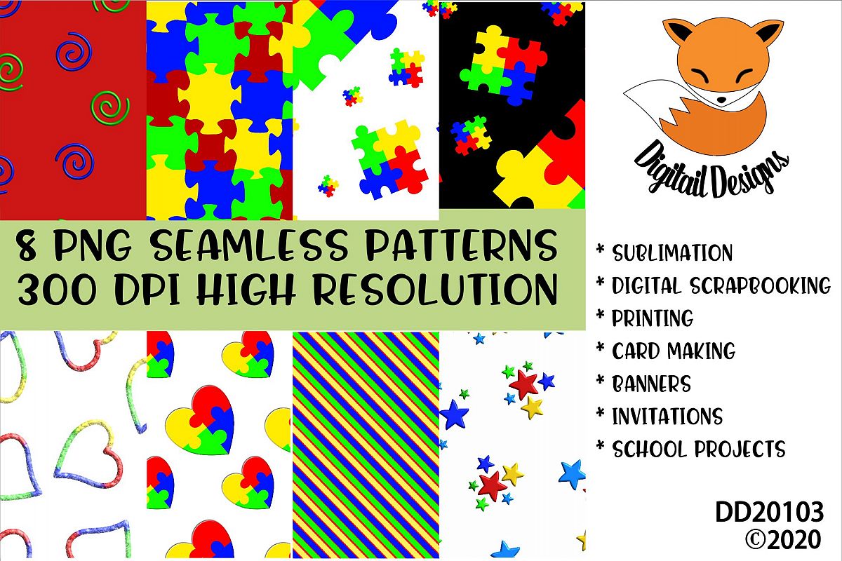 Bright Colored Autism Awareness Digital Paper Pack