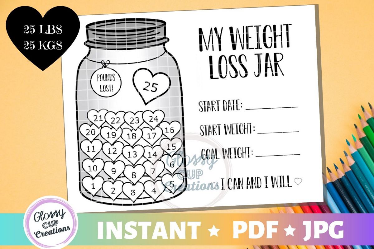 My Weight Loss Jar 25lbs, JPG, PDF, Printable Coloring Page!