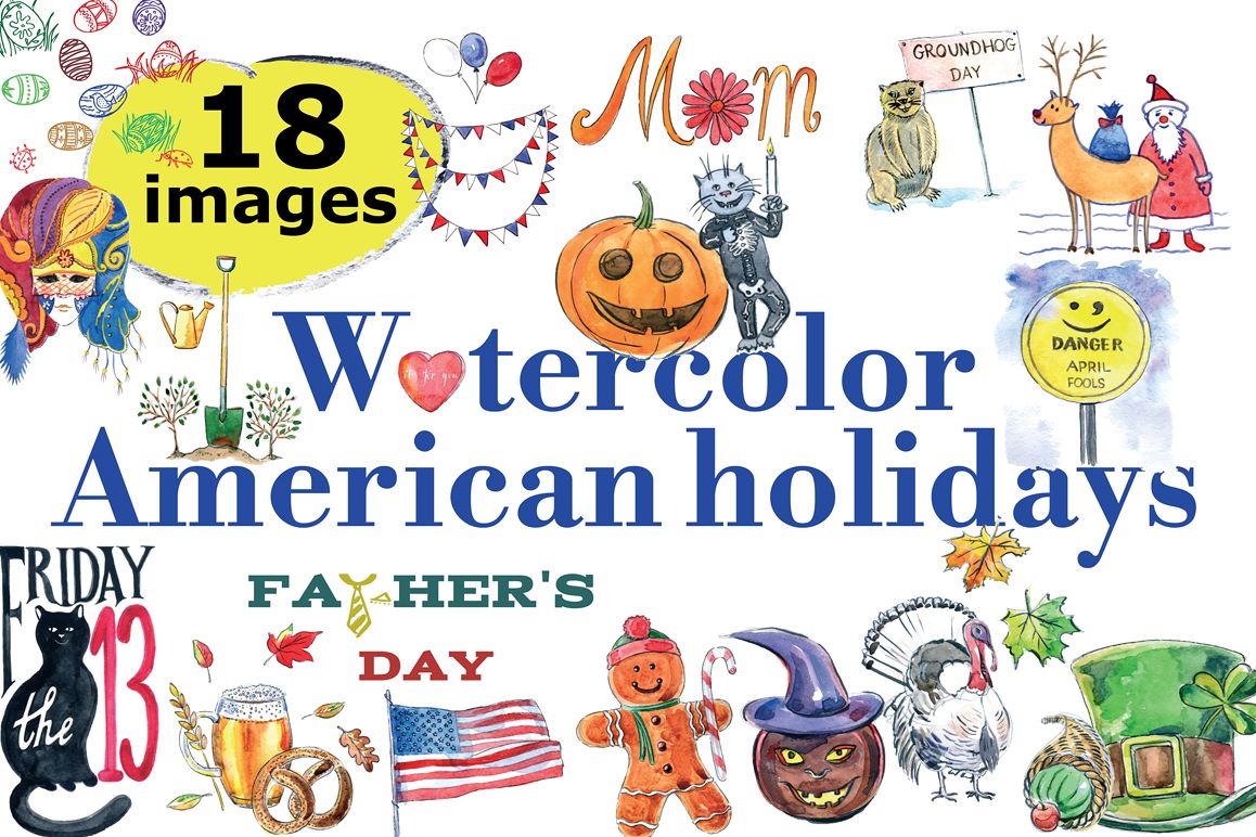 Watercolor American holidays (304390) | Illustrations | Design Bundles