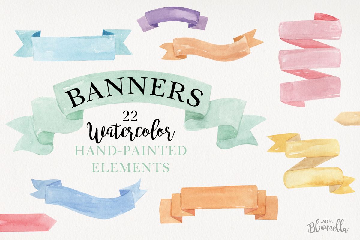 Watercolor Banners Arrows Elements Painted PNG Scrolls